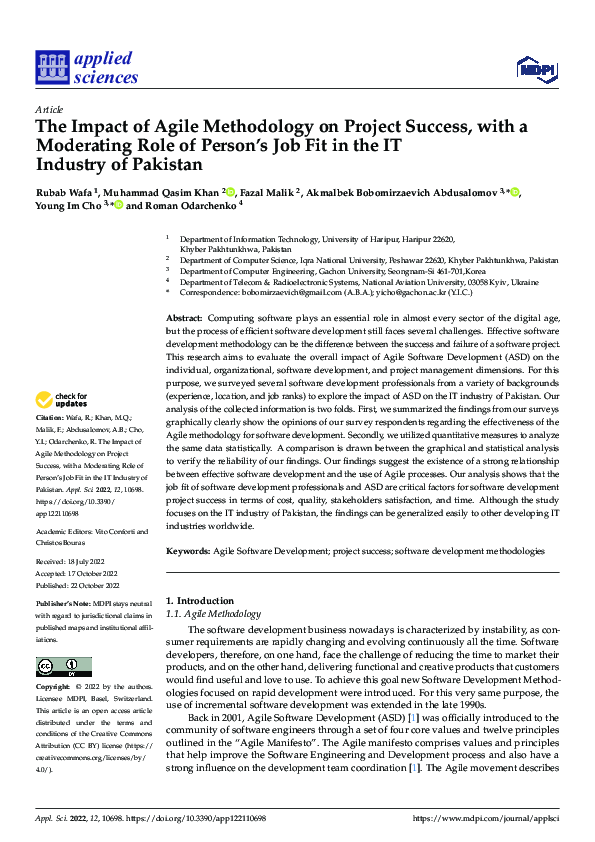 (PDF) The Impact of Agile Methodology on Project Success, with a Moderating Role of Person’s Job ...