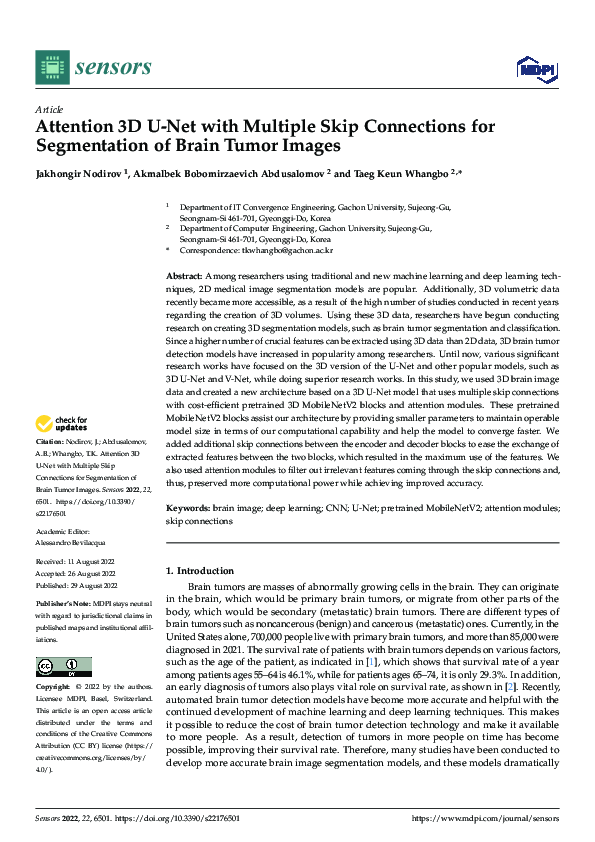 Pdf Attention 3d U Net With Multiple Skip Connections For Segmentation Of Brain Tumor Images