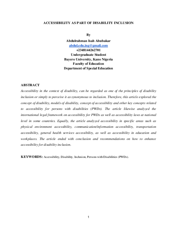 (PDF) ACCESSIBILITY AS PART OF DISABILITY INCLUSION