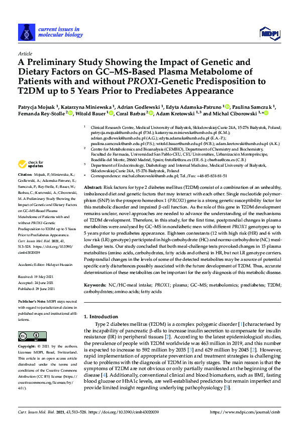 (PDF) A Preliminary Study Showing the Impact of Genetic and Dietary ...
