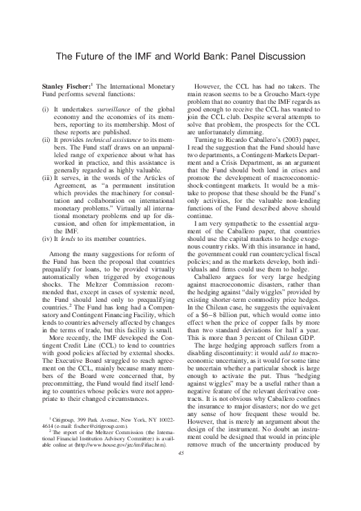 (PDF) The Future of the IMF and World Bank: Panel Discussion