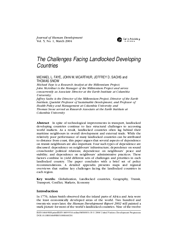 (PDF) The Challenges Facing Landlocked Developing Countries