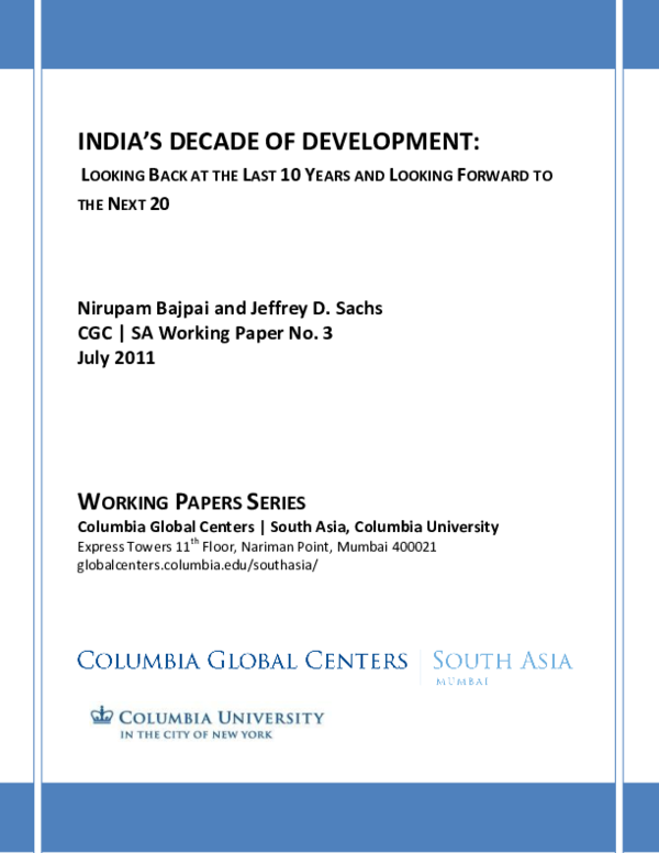 (PDF) India's Decade of Development: Looking Back at the Last 10 Years ...
