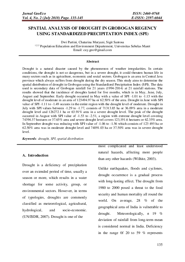 (PDF) Spatial Analysis of Drought in Grobogan Regency Using Standardized Precipitation Index ...
