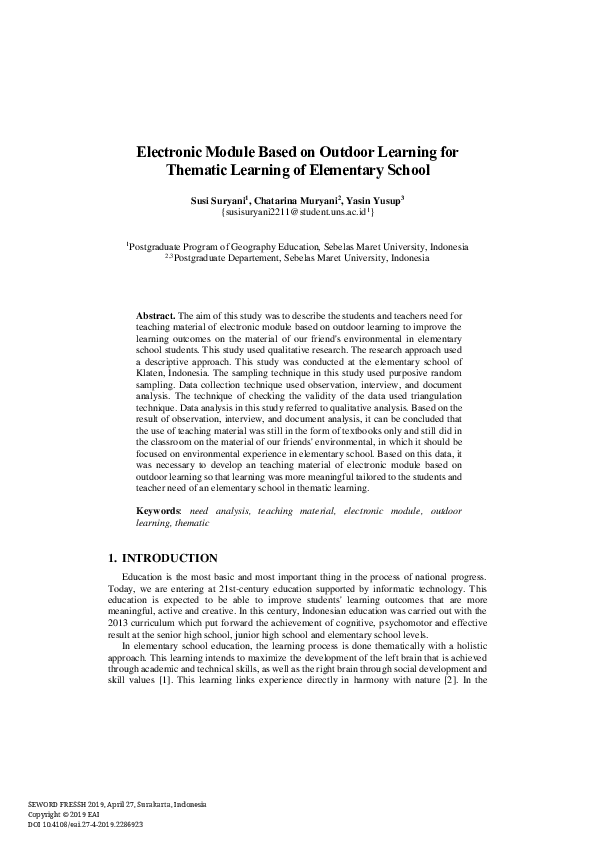 (PDF) Electronic Module Based on Outdoor Learning for Thematic Learning ...