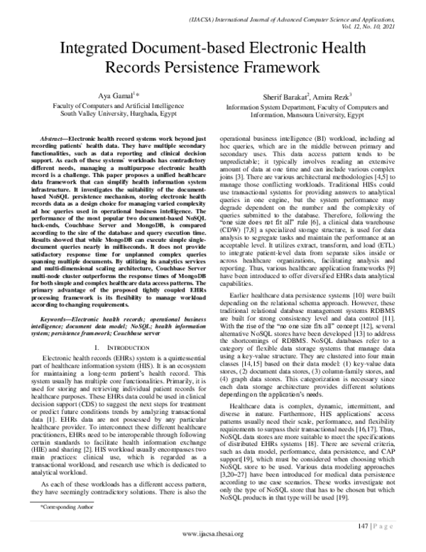 Pdf Integrated Document Based Electronic Health Records Persistence Framework