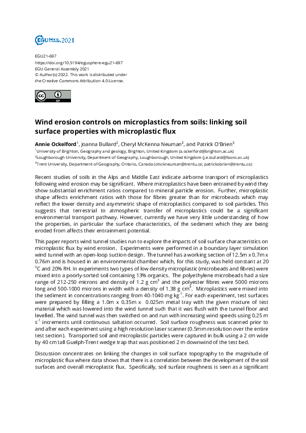 (PDF) Wind erosion controls on microplastics from soils: linking soil ...