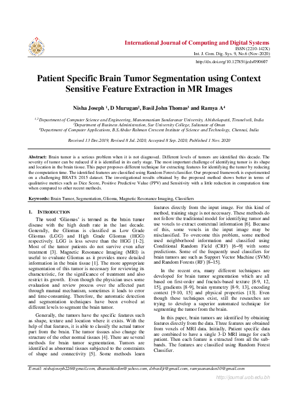 Pdf Patient Specific Brain Tumor Segmentation Using Context Sensitive