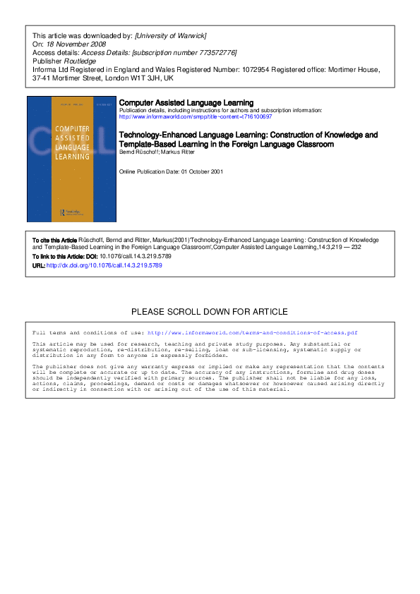 (PDF) Technology-Enhanced Language Learning: Construction of Knowledge ...
