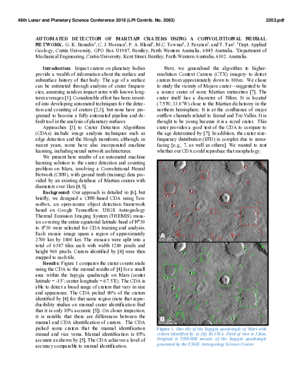 (PDF) Automated Detection of Martian Craters Using a Convolutional Neural Network