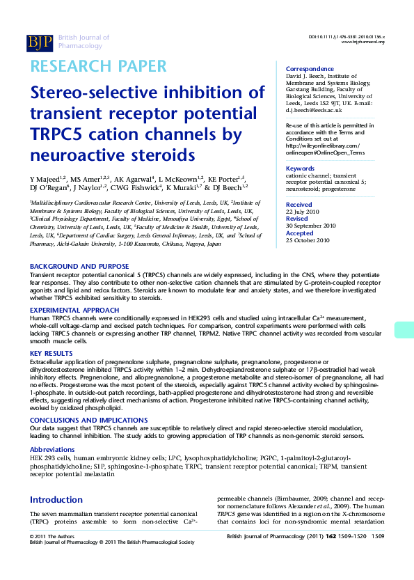 (PDF) Stereo-selective inhibition of transient receptor potential TRPC5 ...