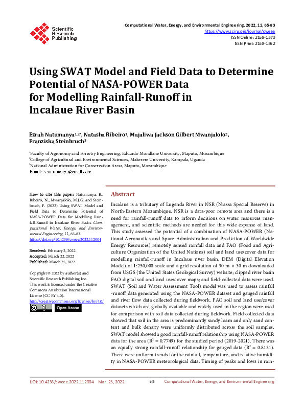 Pdf Using Swat Model And Field Data To Determine Potential Of Nasa