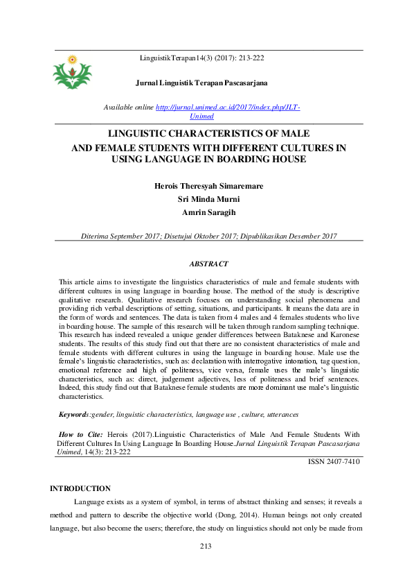 (PDF) Linguistic Characteristics of Male and Female Students with ...
