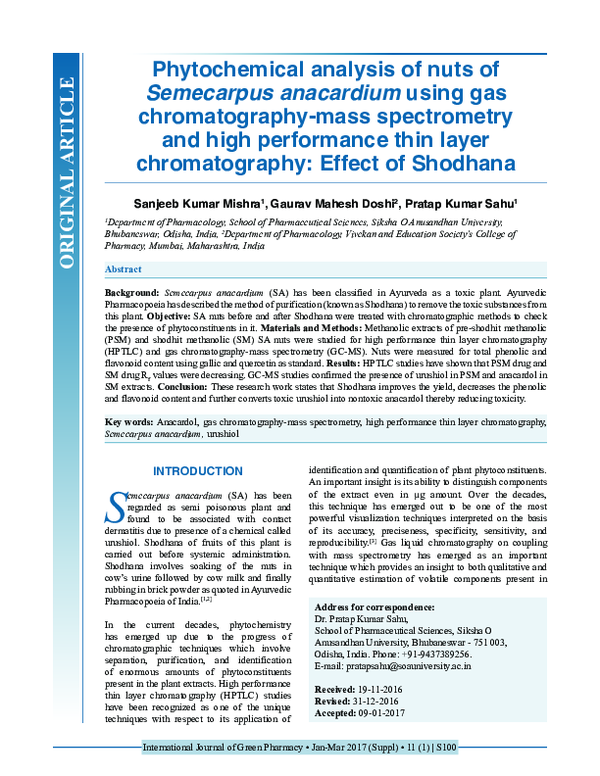 (PDF) Phytochemical analysis of nuts of Semecarpus anacardium using gas ...