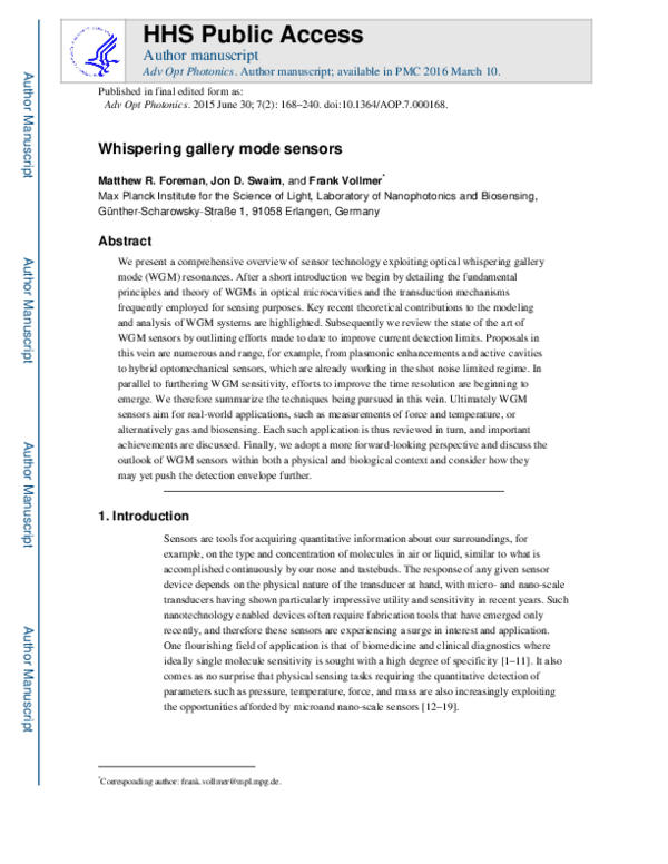 (PDF) Whispering gallery mode sensors