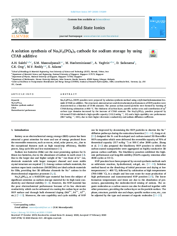 (PDF) A solution synthesis of Na3V2(PO4)3 cathode for sodium storage by ...