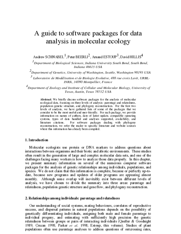 (PDF) A guide to software packages for data analysis in molecular ecology