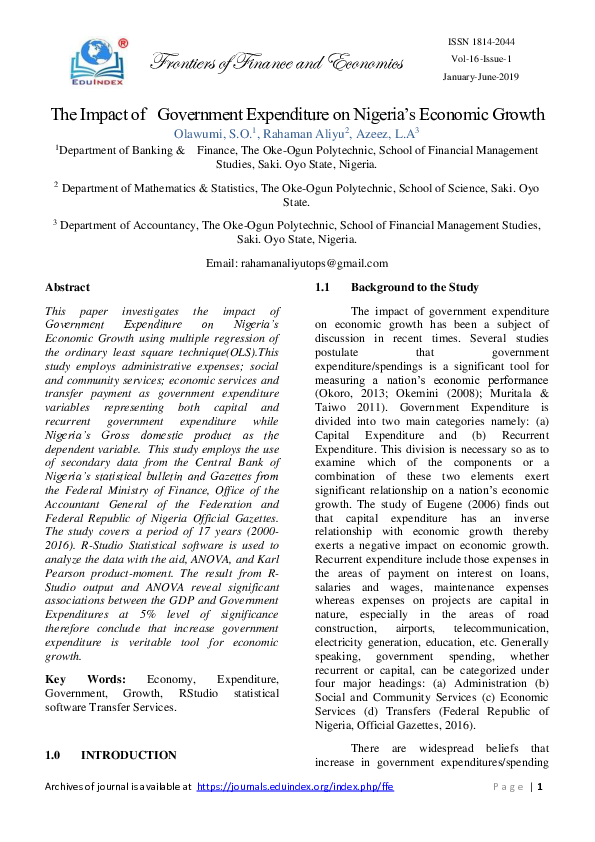 (PDF) The impact of Government expenditure on Nigeria's Economics Growth