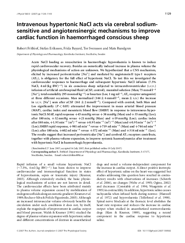 (PDF) Intravenous hypertonic NaCl acts via cerebral sodium-sensitive ...