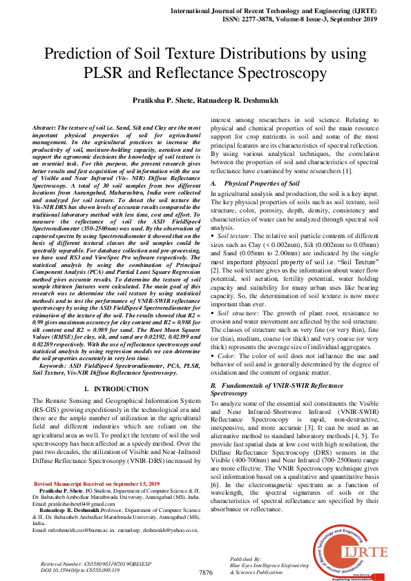 (PDF) Prediction of Soil Texture Distributions by using PLSR and Reflectance Spectroscopy