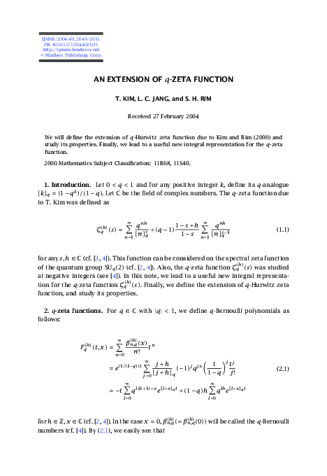 (PDF) An extension ofq-zeta function
