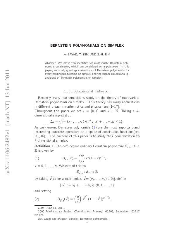 (PDF) Bernstein polynomials on Simplex