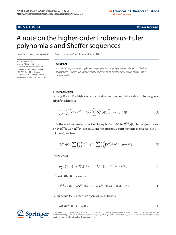 (PDF) A note on the higher-order Frobenius-Euler polynomials and ...