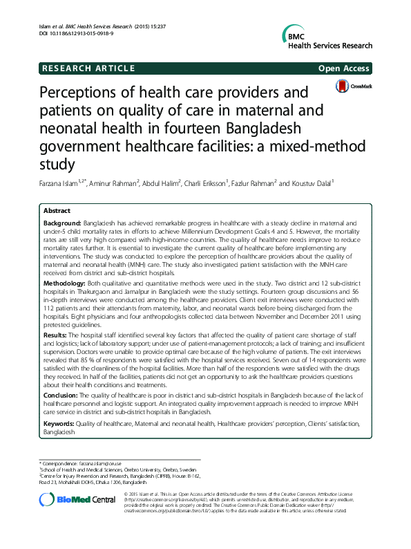 (PDF) Perceptions of health care providers and patients on quality of ...