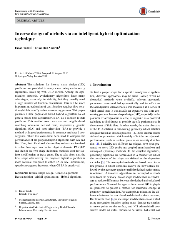 (PDF) Inverse design of airfoils via an intelligent hybrid optimization technique
