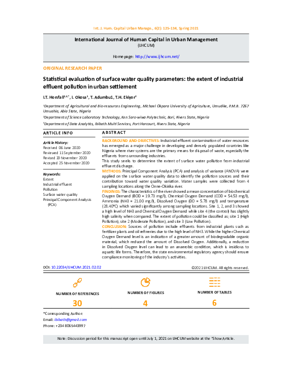 Statistical Evaluation Of Surface Water Quality Parameters The Extent Of Industrial Effluent