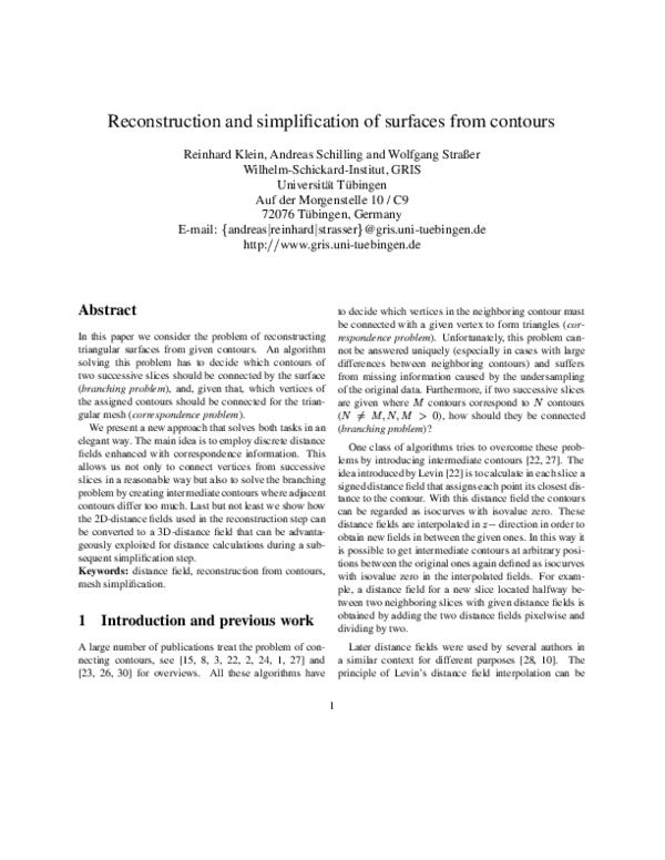 Pdf Reconstruction And Simplification Of Surfaces From Contours