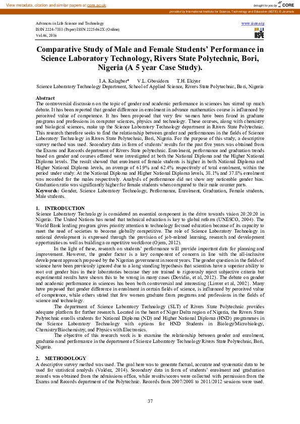(PDF) Comparative Study of Male and Female Students’ Performance in ...