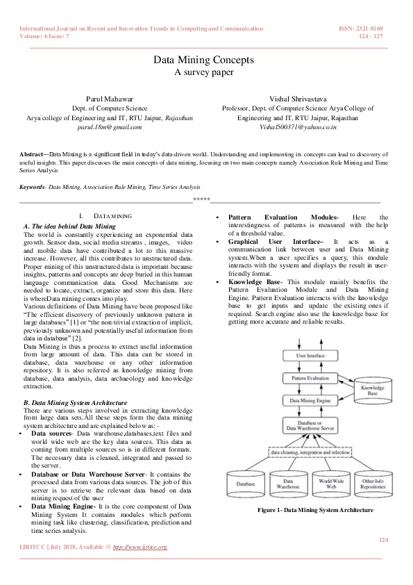 (PDF) Data Mining Concepts - A survey paper