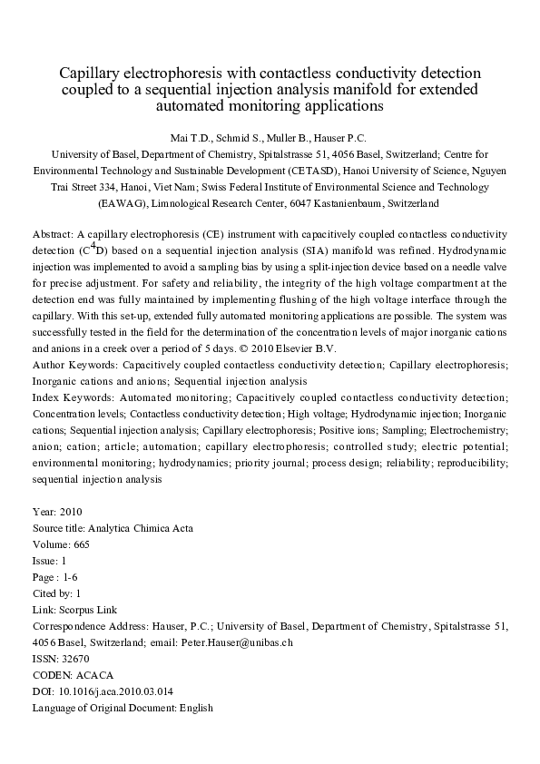 (PDF) Capillary electrophoresis with contactless conductivity detection coupled to a sequential ...