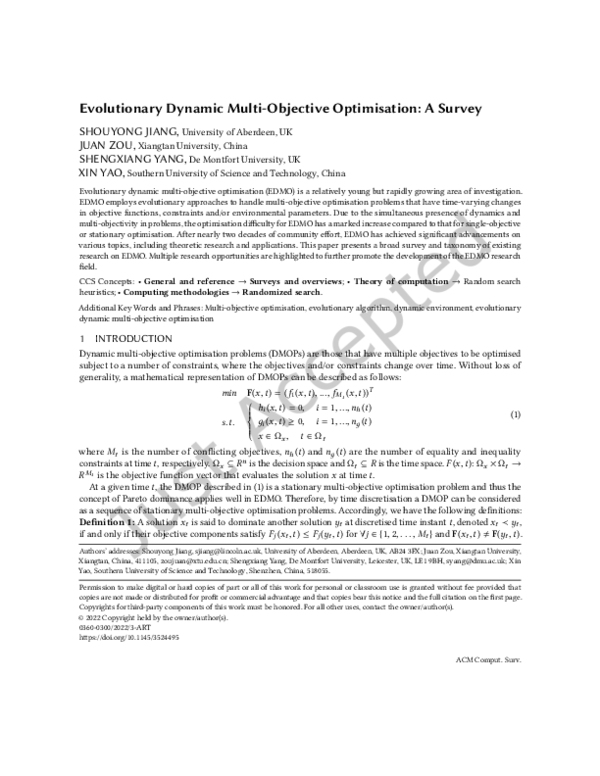 (PDF) Evolutionary Dynamic Multi-Objective Optimisation: A Survey