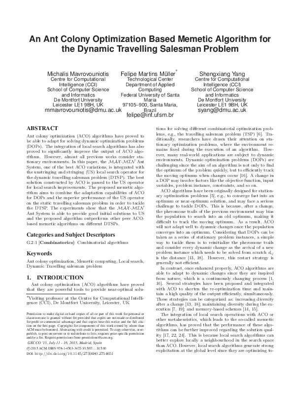 (PDF) ACO-Based Memetic Algorithm for DTSP
