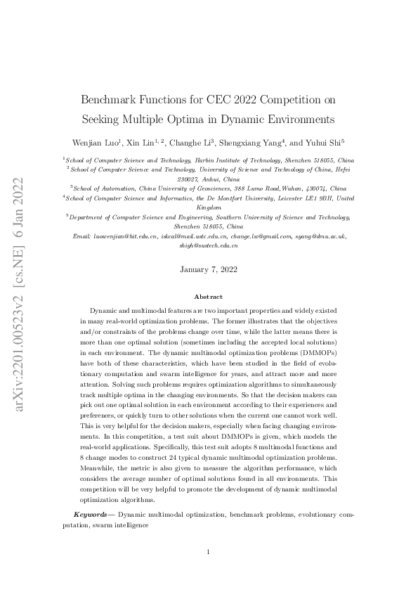 (PDF) Benchmark Functions for CEC 2022 Competition on Seeking Multiple Optima in Dynamic ...