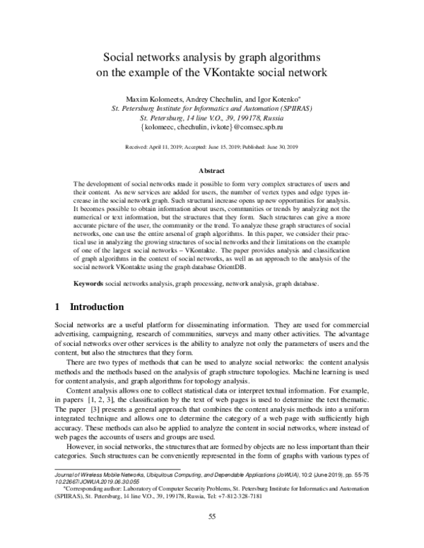 (PDF) Social networks analysis by graph algorithms on the example of ...