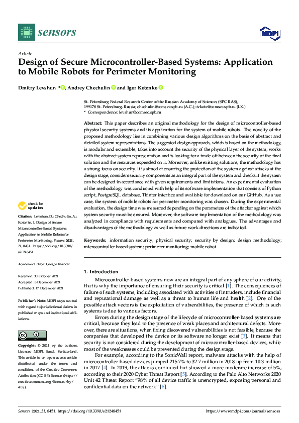(PDF) Design of Secure Microcontroller-Based Systems: Application to Mobile Robots for Perimeter ...