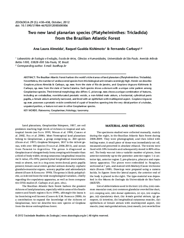 (PDF) Two new land planarian species (Platyhelminthes: Tricladida) from ...