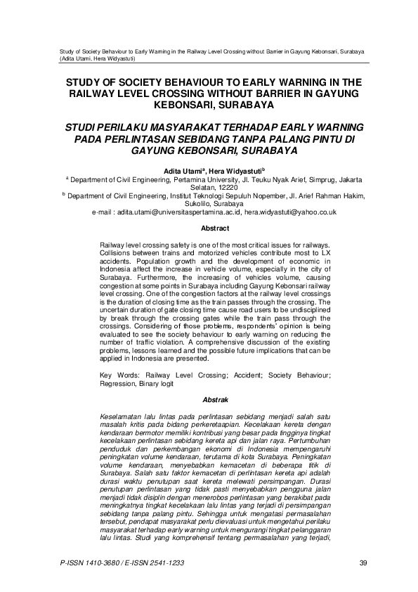 (PDF) Study of Society Behavior to Early Warning in the Railway Level ...