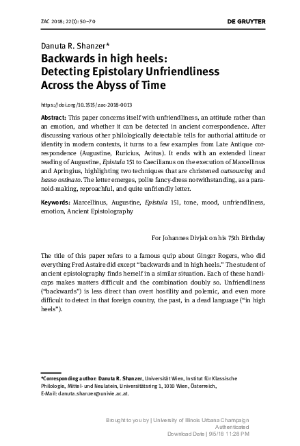 (PDF) Backwards in high heels: Detecting Epistolary Unfriendliness ...