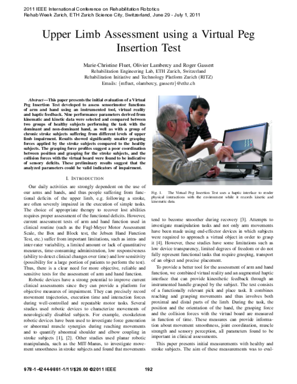 (PDF) Upper limb assessment using a Virtual Peg Insertion Test