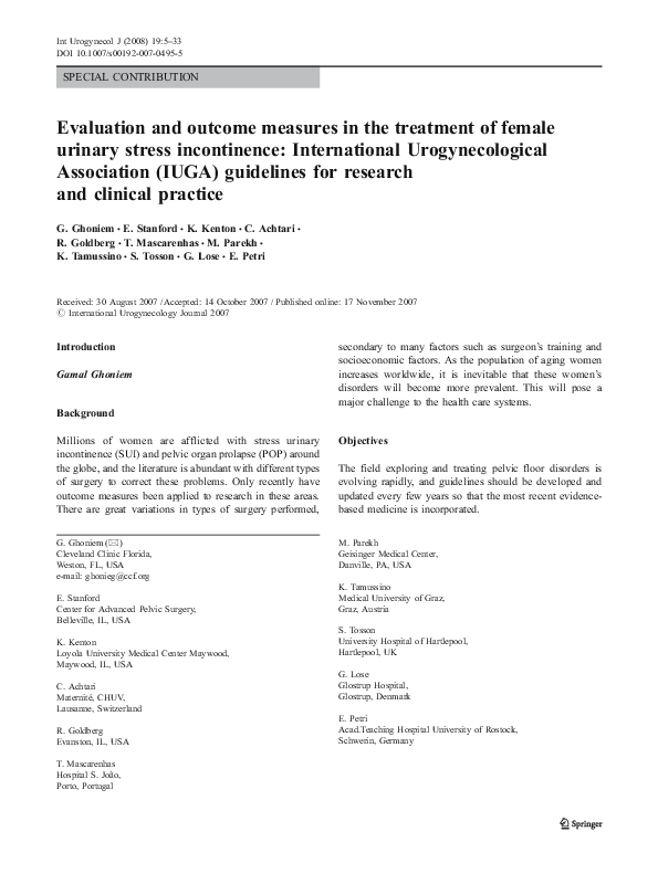 (PDF) Evaluation and outcome measures in the treatment of female ...