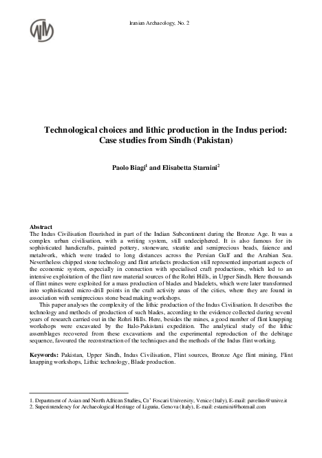 (PDF) Technological Choices and Lithic Production in the Indus Period: Case Studies from Sindh ...
