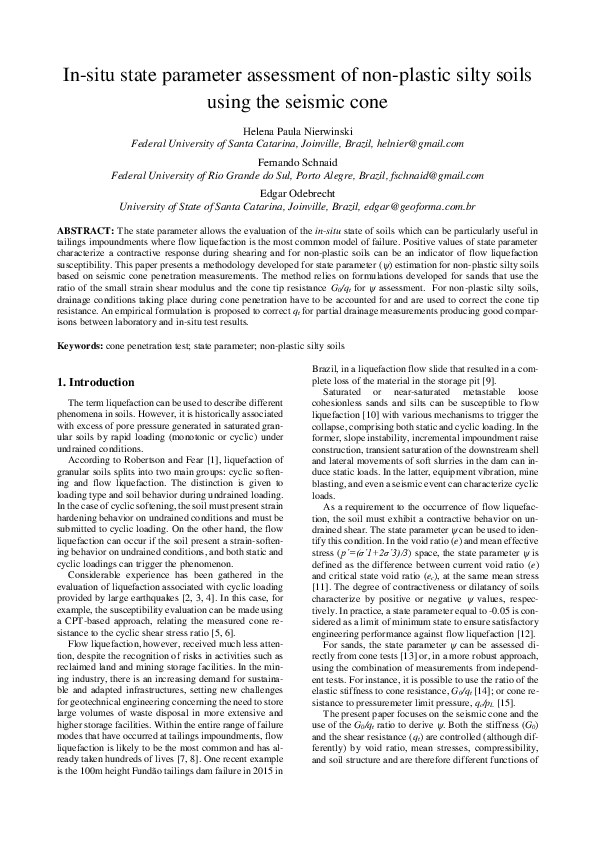 (PDF) In-situ state parameter assessment of non-plastic silty soils ...