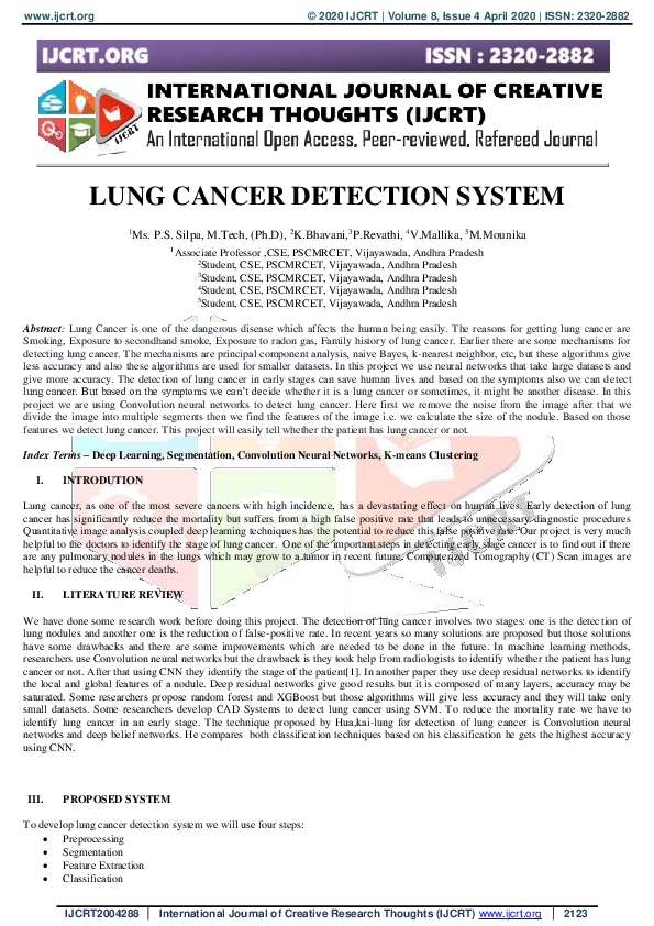 (PDF) Lung Cancer Detection System