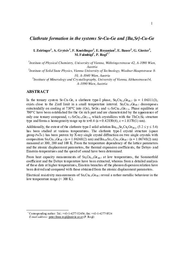 (PDF) Clathrate formation in the systems Sr–Cu–Ge and {Ba,Sr}–Cu–Ge