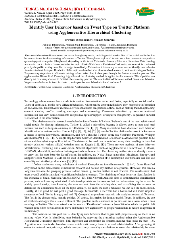 (PDF) Identify User Behavior based on Tweet Type on Twitter Platform using Agglomerative ...