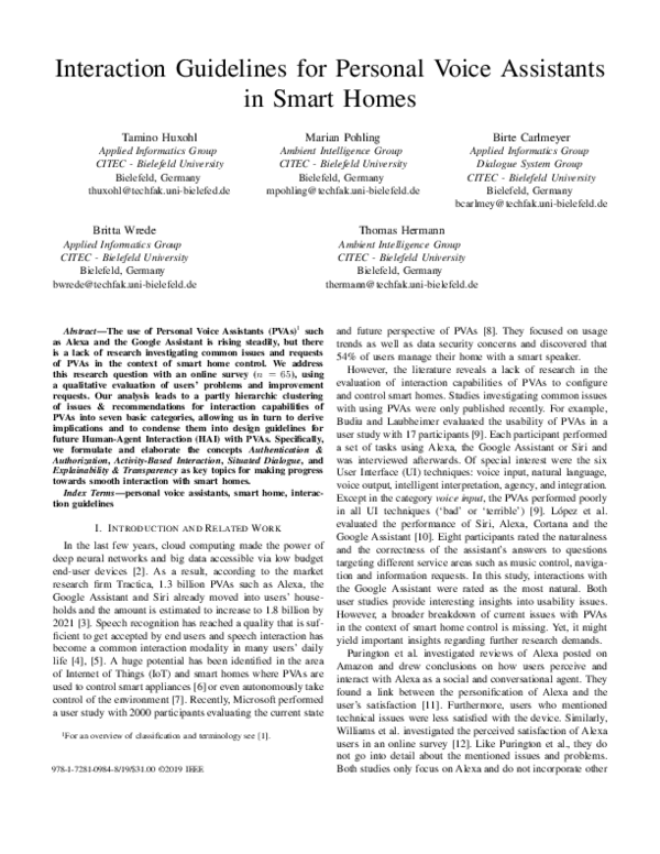 (PDF) Interaction Guidelines for Personal Voice Assistants in Smart Homes